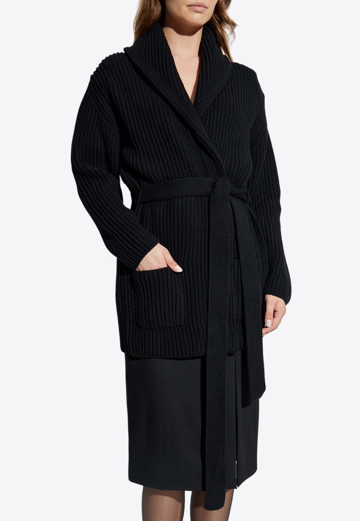 Ribbed-Knit Belted Cardigan – THAHAB US